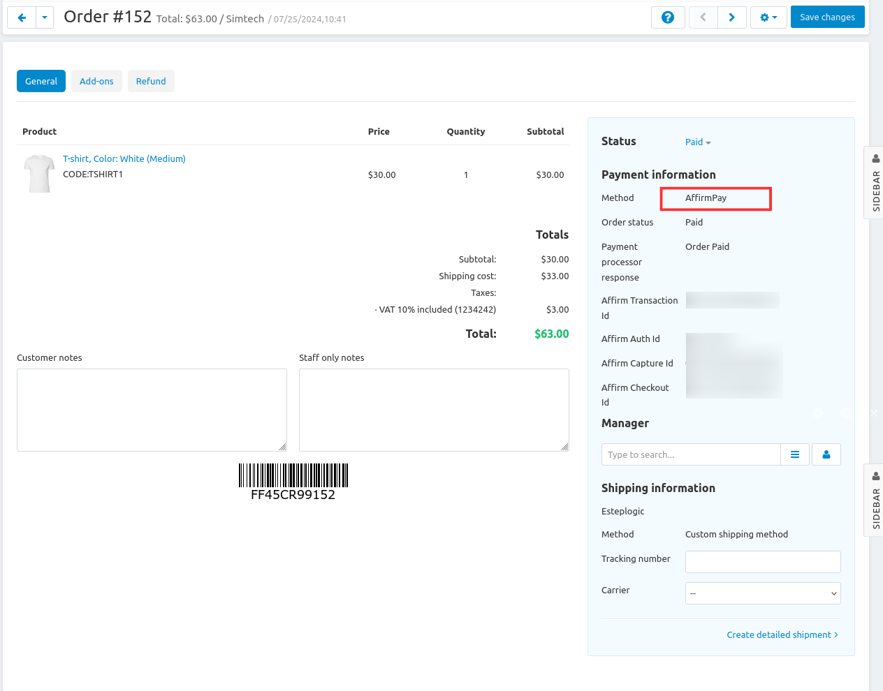 Addons :: Payment Gateways Integration :: Affirm B2C payment gateway